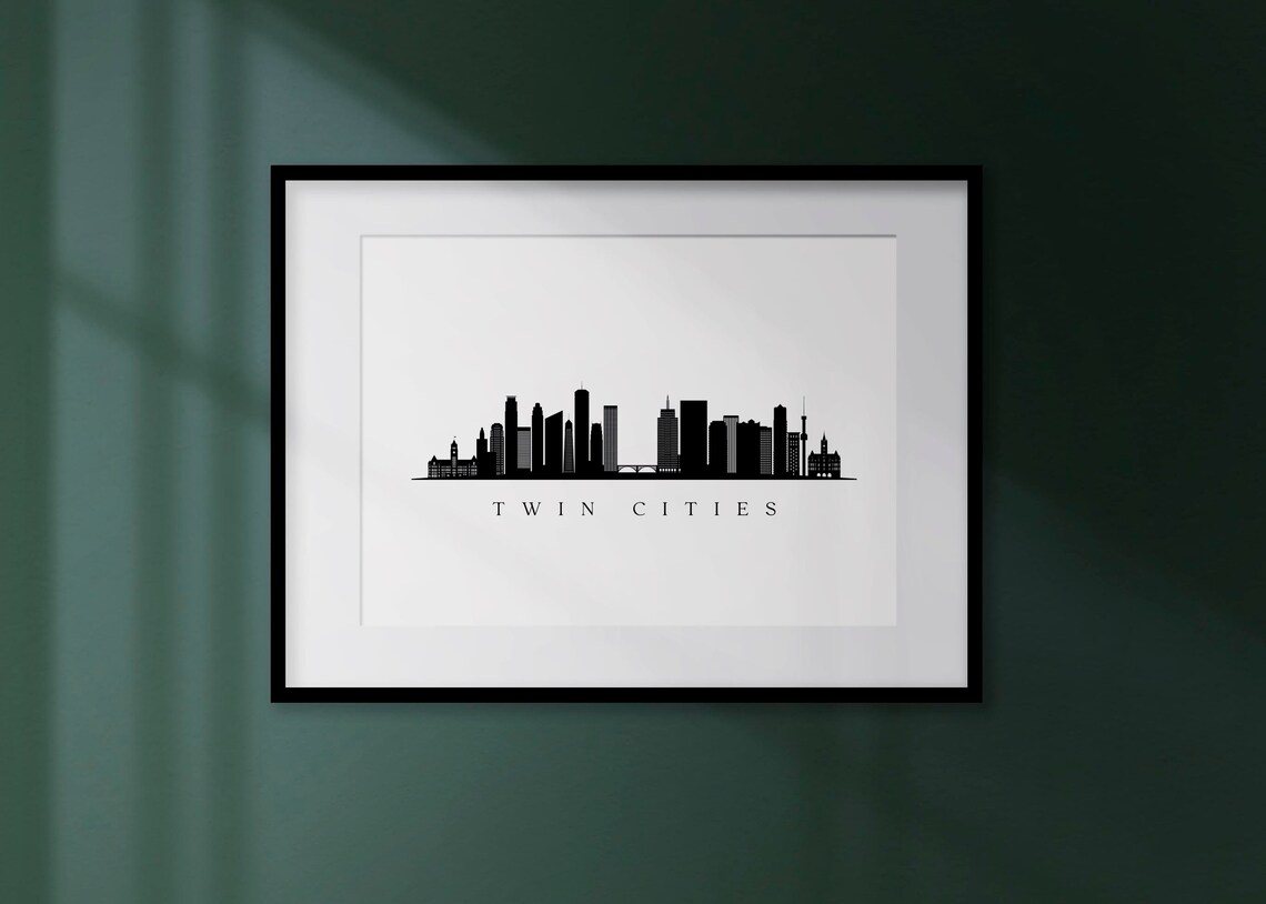 Twin Cities Skyline Print. Twin Cities MN Black Silhouette. Digital ...
