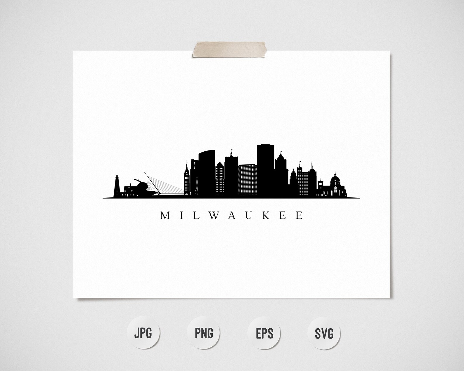 Milwaukee Skyline Print. Milwaukee WI Black Silhouette. Digital Print ...