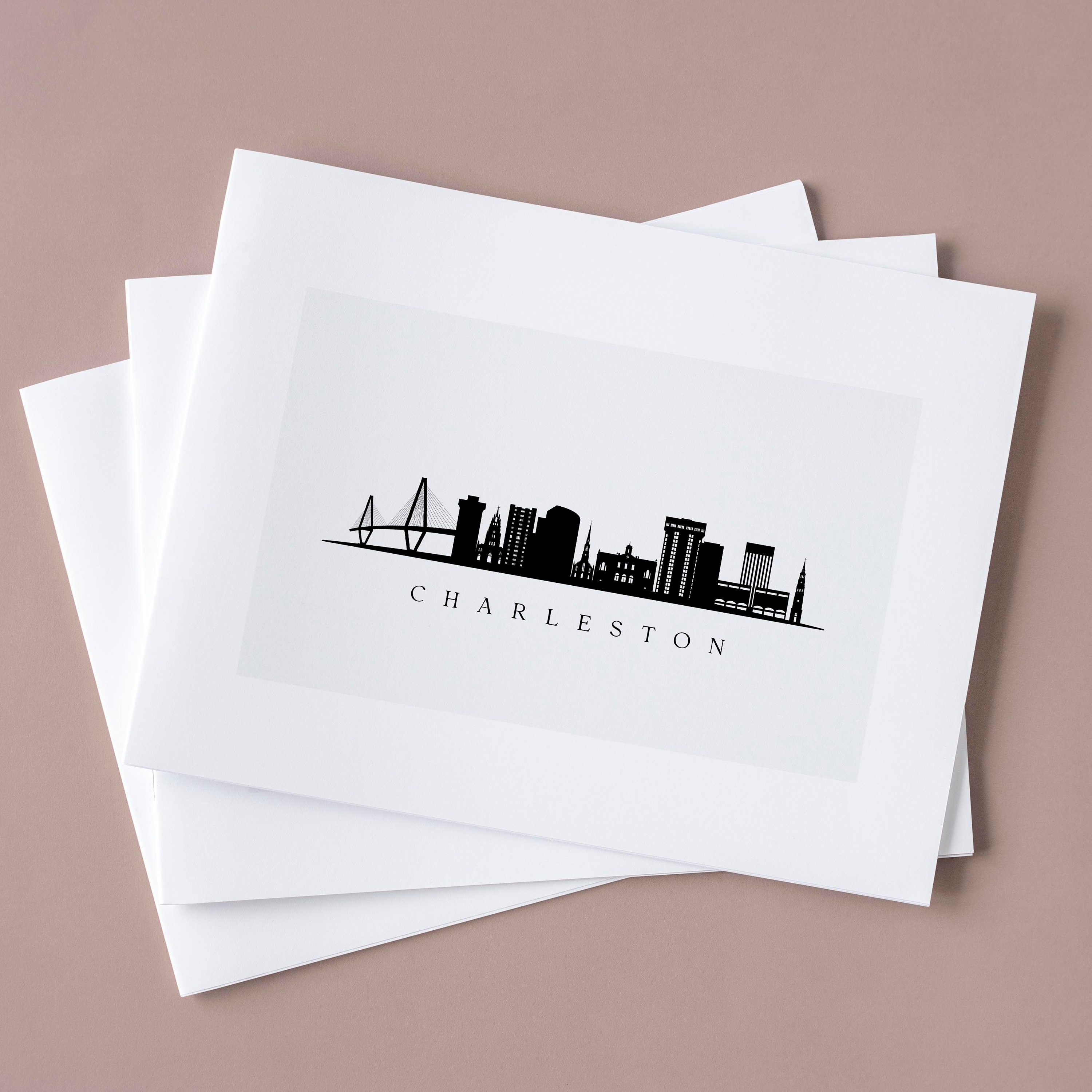 Charleston Skyline Print. Charleston SC Black Silhouette. Digital Print ...