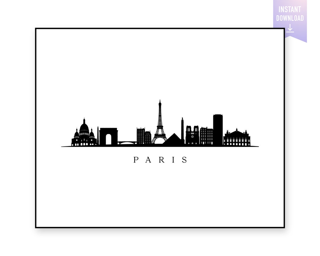 Paris Skyline Print. Paris France Black Silhouette. Digital Print ...