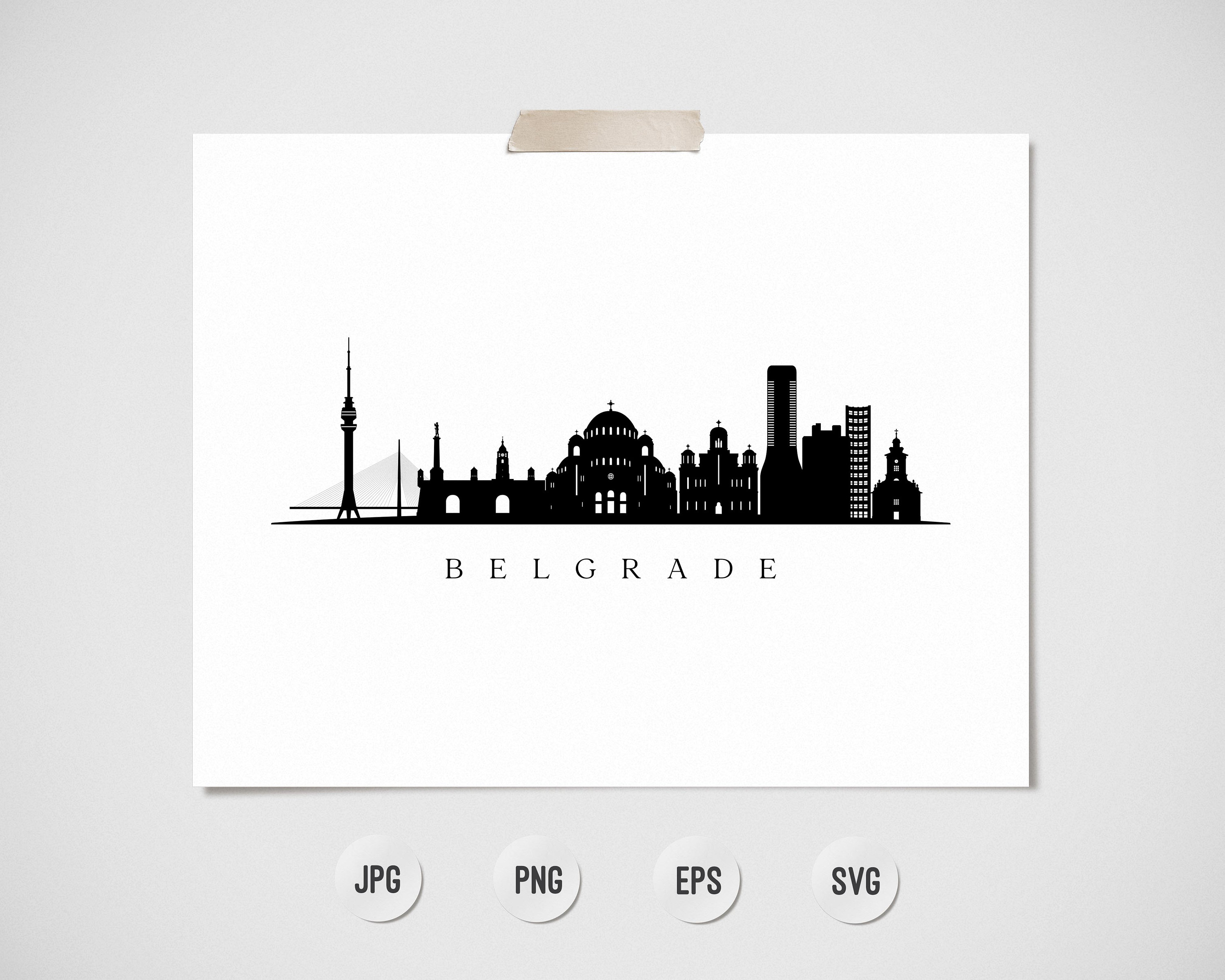 Belgrade Skyline Print. Belgrade Serbia Black Silhouette. Digital Print ...