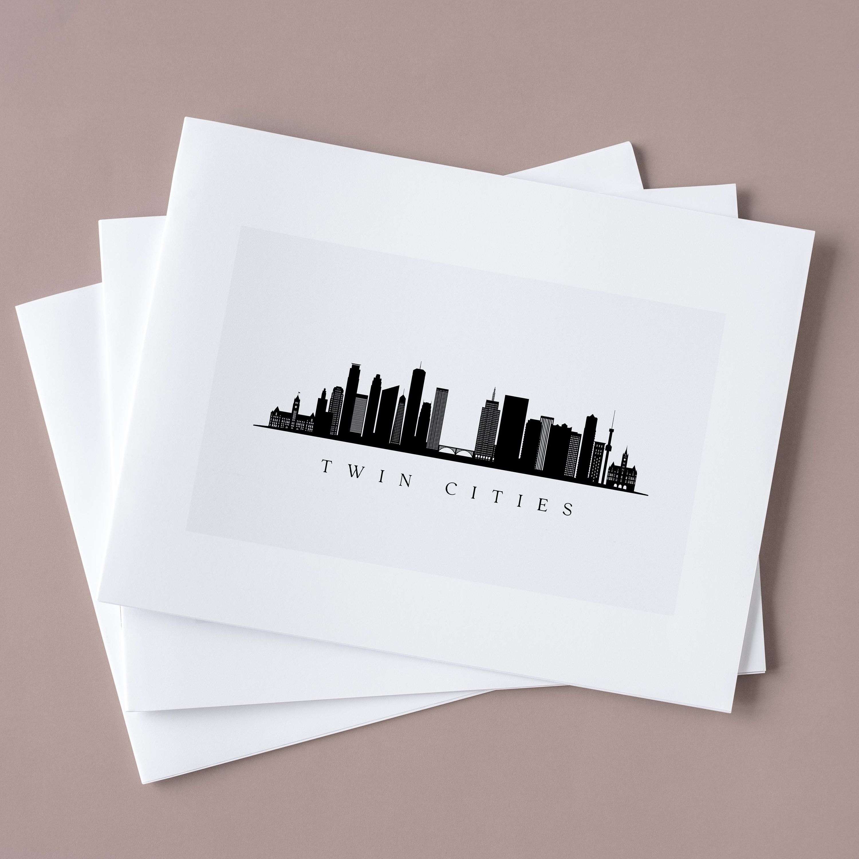 Twin Cities Skyline Print. Twin Cities MN Black Silhouette. Digital ...