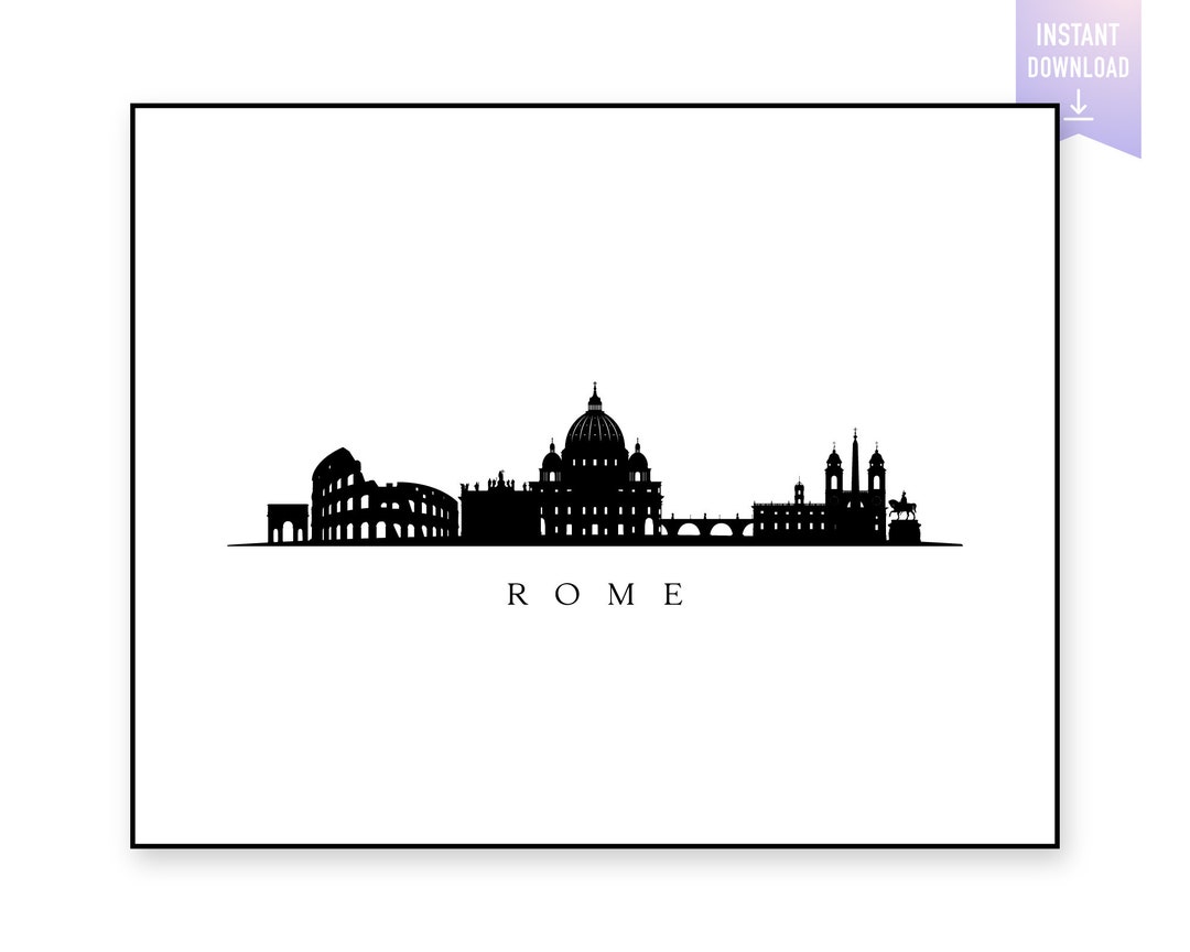 Rome Skyline Print. Rome Italy Black Silhouette. Digital Print. Rome ...
