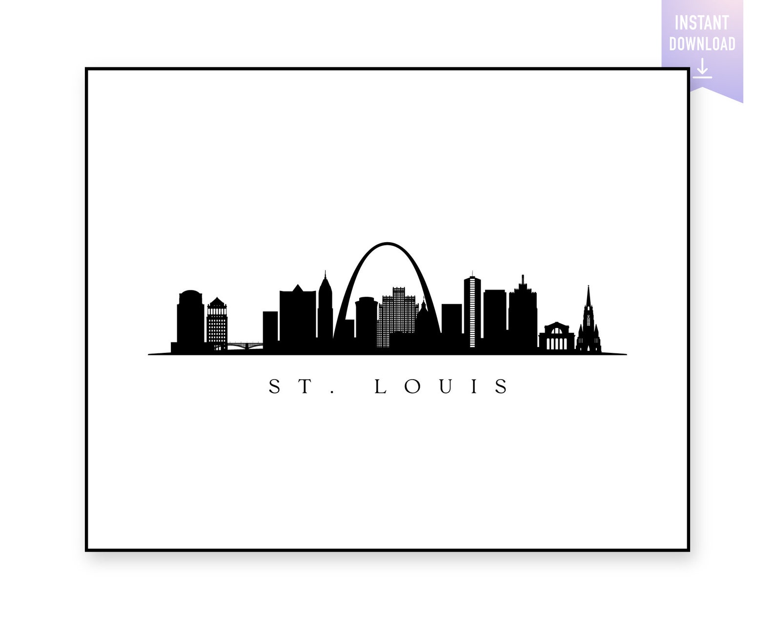 St. Louis Skyline Print. St. Louis Black Silhouette. Digital Print ...
