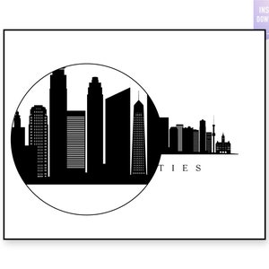 Twin Cities Skyline Print. Twin Cities MN Black Silhouette. Digital ...