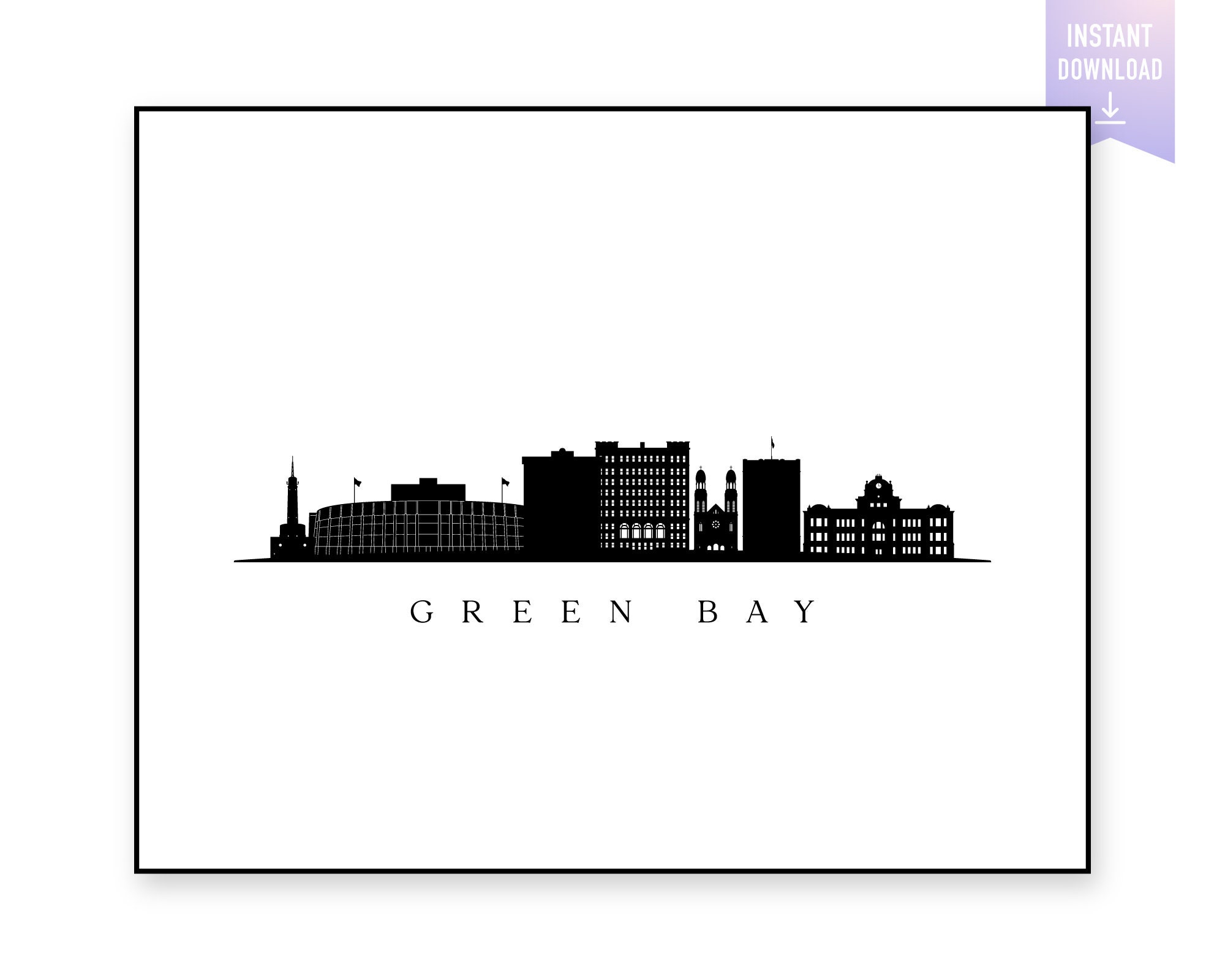 Green Bay Skyline Print. Green Bay Black Silhouette. Digital Print ...