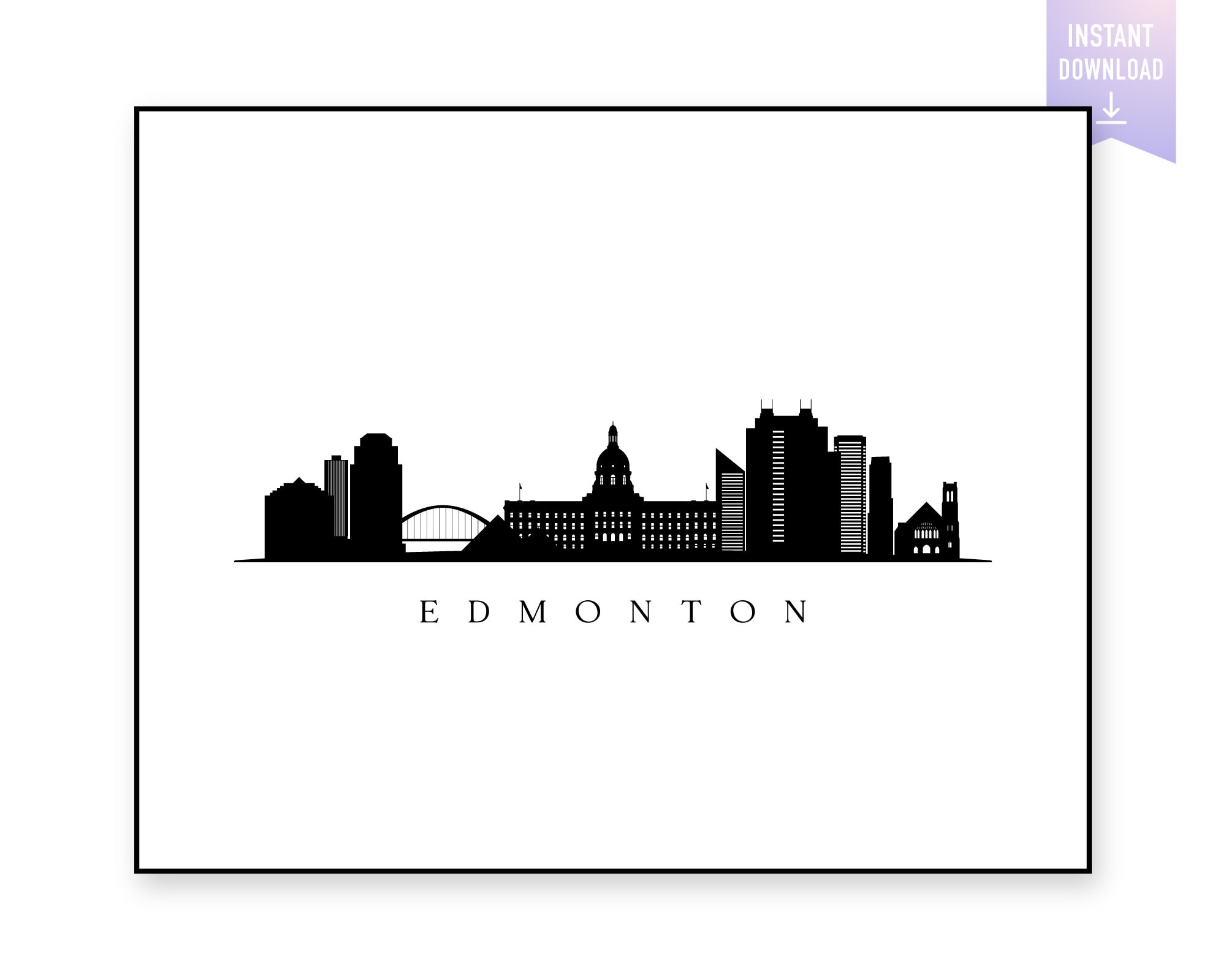 Edmonton Skyline Print. Edmonton Alberta Black Silhouette. Digital ...