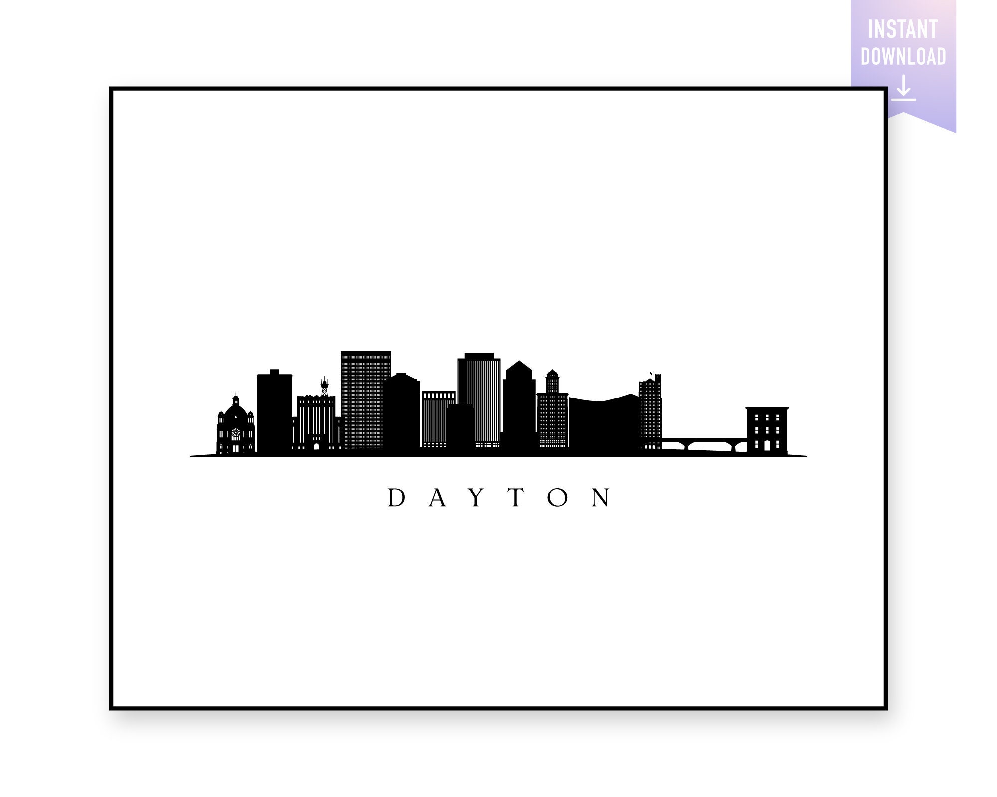 Dayton Skyline Print. Dayton Ohio Black Silhouette. Digital Print ...