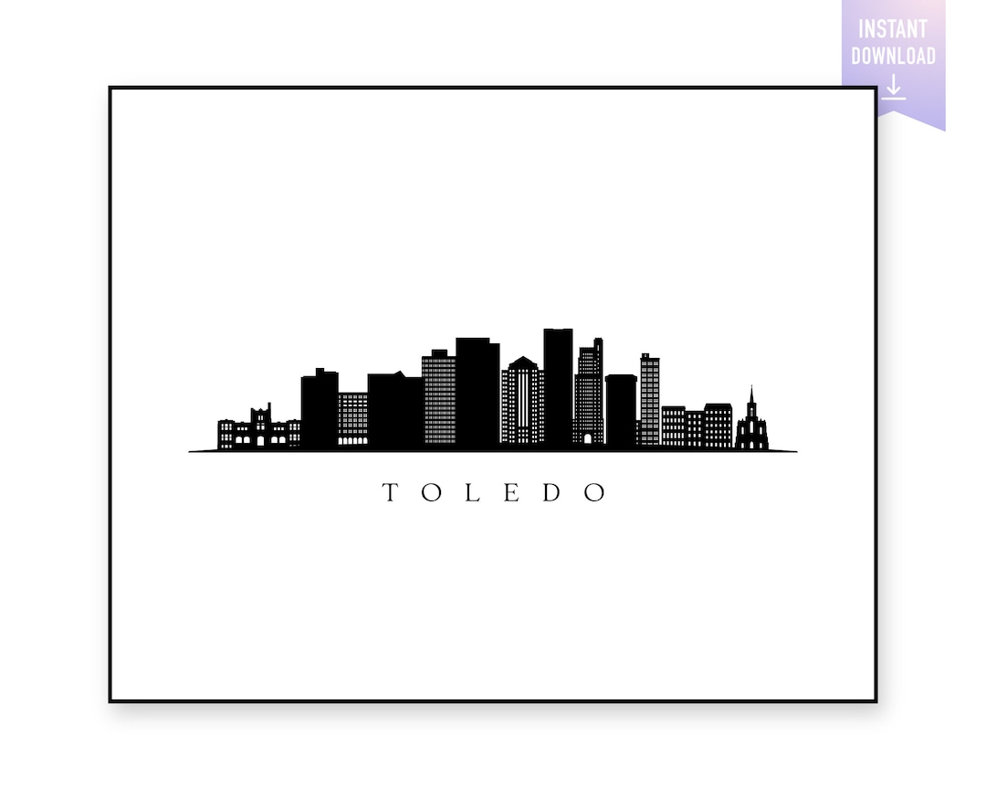 Toledo Skyline Print. Toledo Ohio Black Silhouette. Digital Print ...