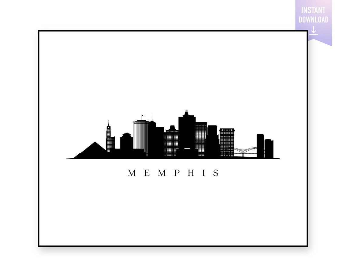Memphis Skyline Print. Memphis Black Silhouette. Digital Print ...