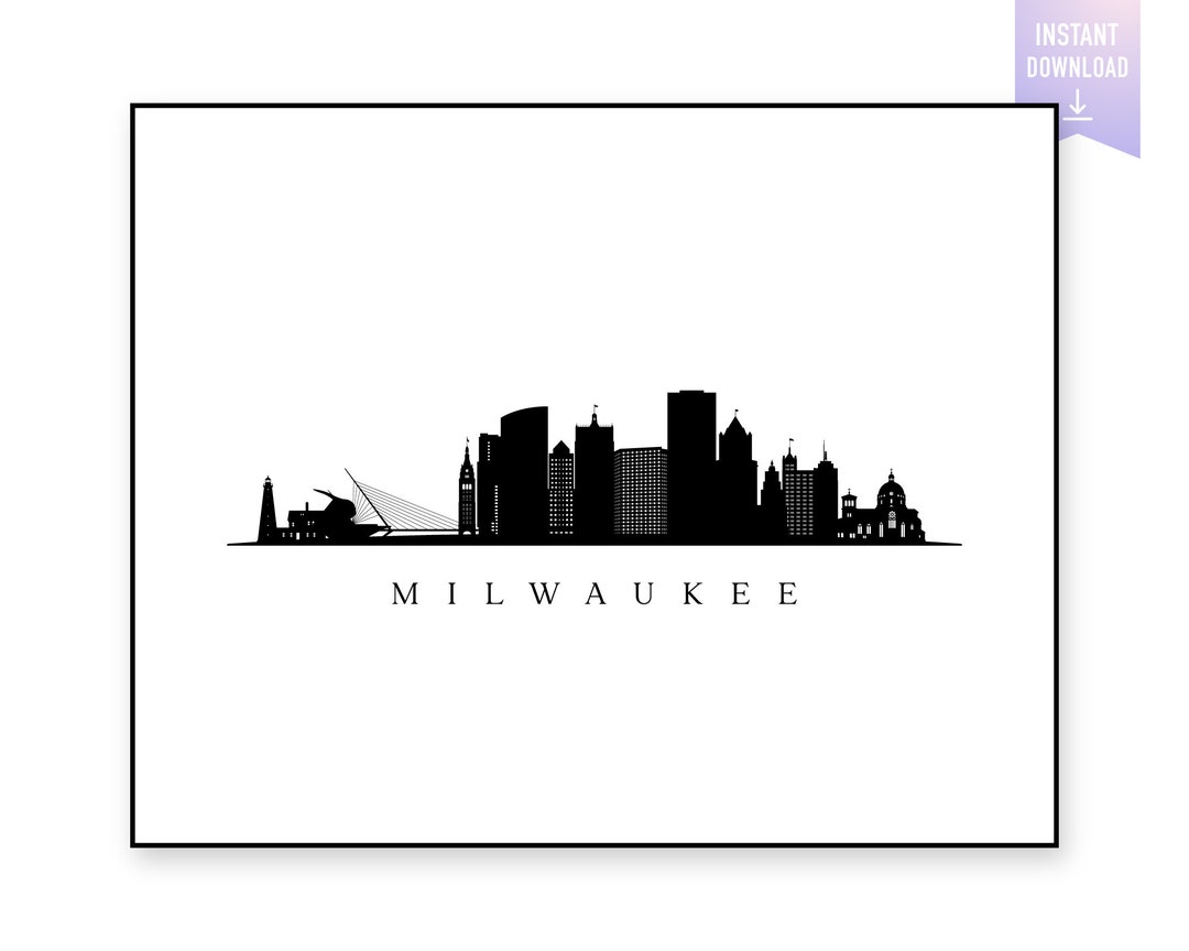 Milwaukee Skyline Print. Milwaukee WI Black Silhouette. Digital Print ...