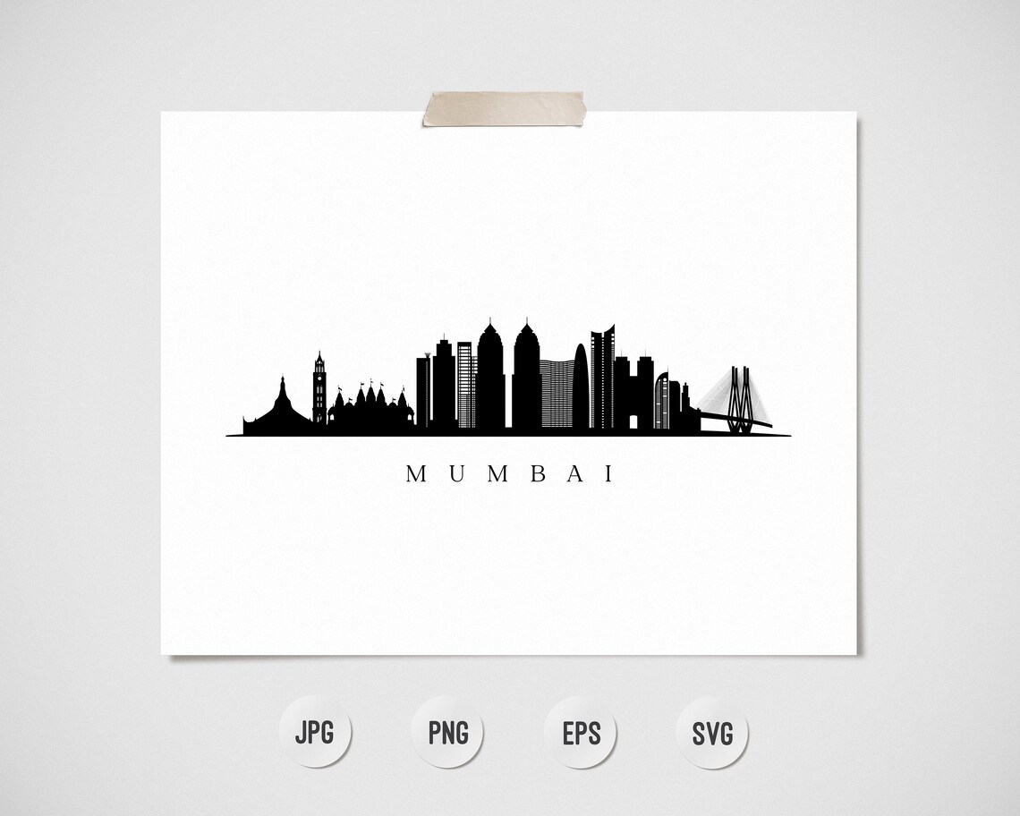 Mumbai Skyline Print. Mumbai India Black Silhouette. Digital Print ...