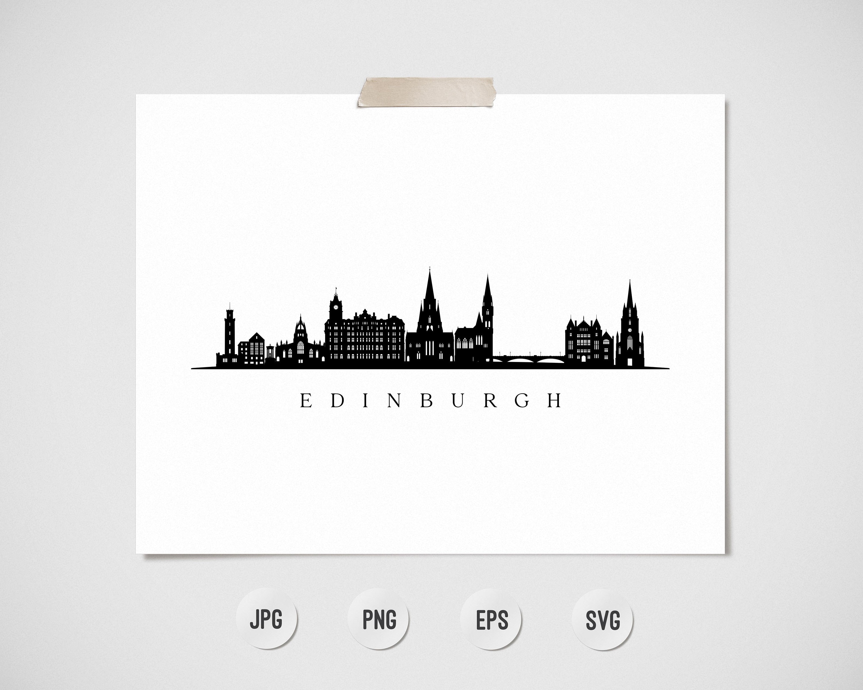 Edinburgh Skyline Print. Edinburgh Scotland Black Silhouette. Digital ...