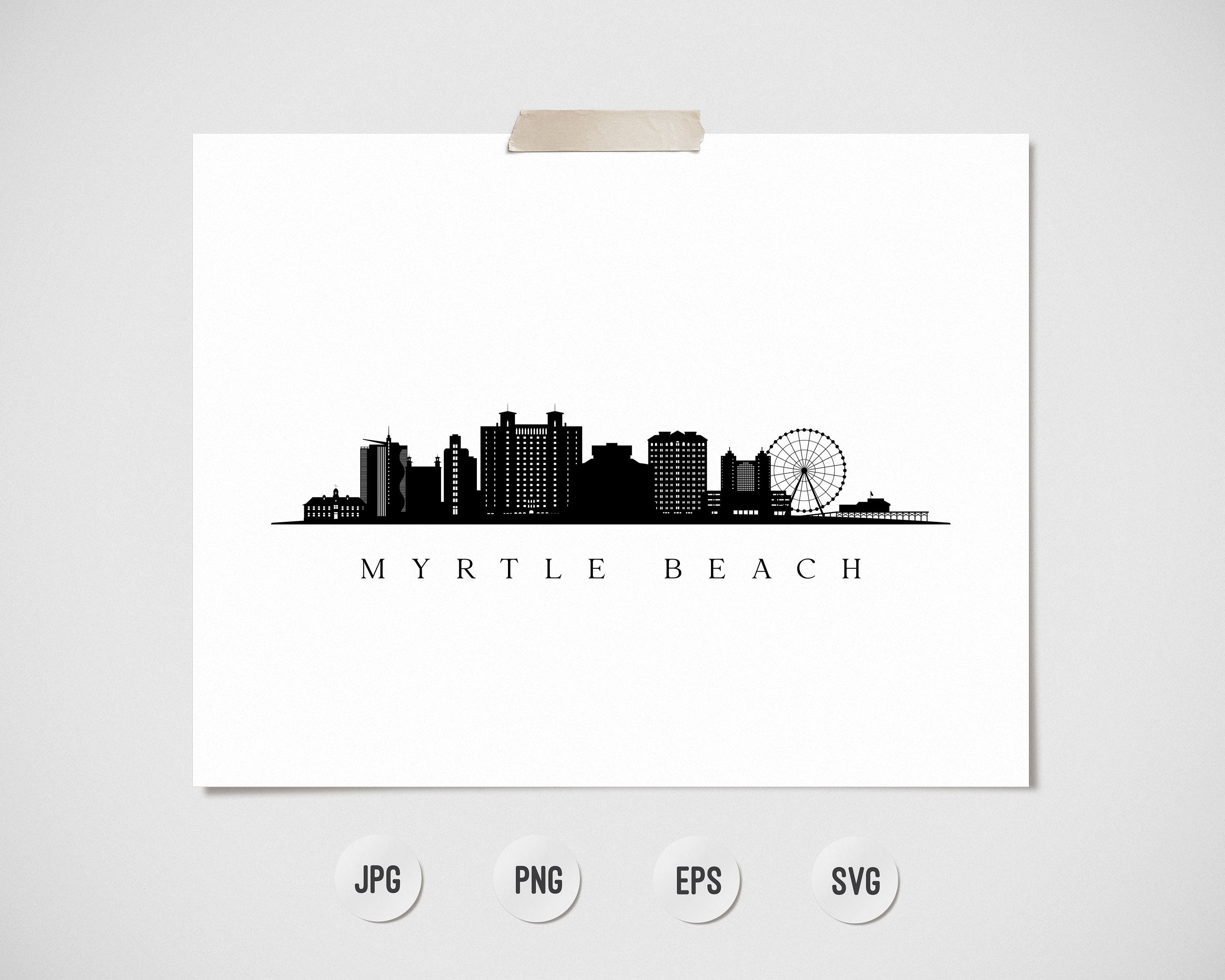 Myrtle Beach Skyline Print. Myrtle Beach SC Black Silhouette. Digital ...