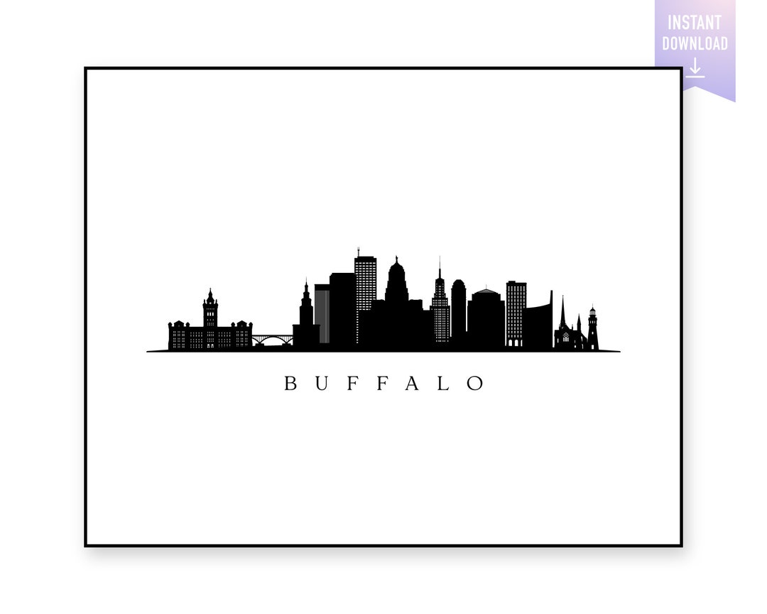 Buffalo Skyline Print. Buffalo NY Black Silhouette. Digital Print ...