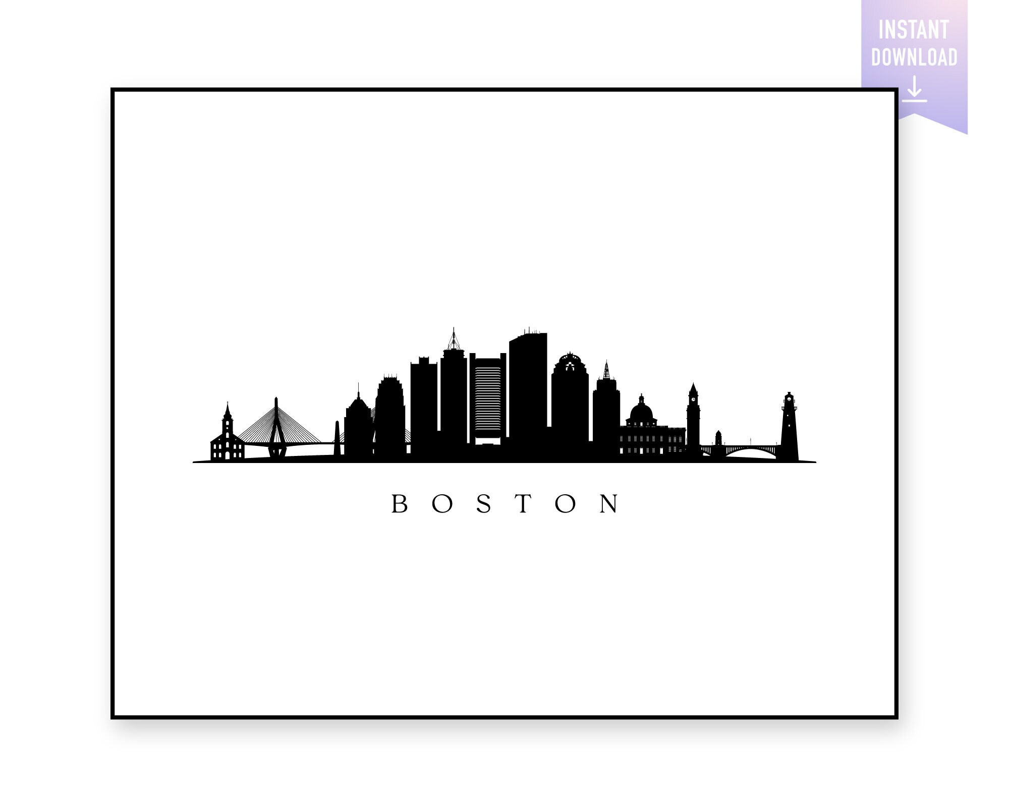 Boston Skyline Print. Boston Ma Black Silhouette. Digital Print ...