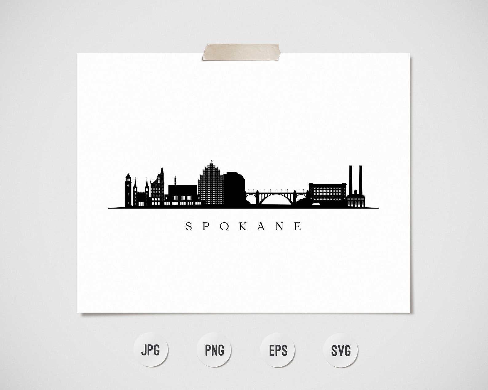 Spokane Skyline Print. Spokane, WA Black Silhouette. Digital Print ...