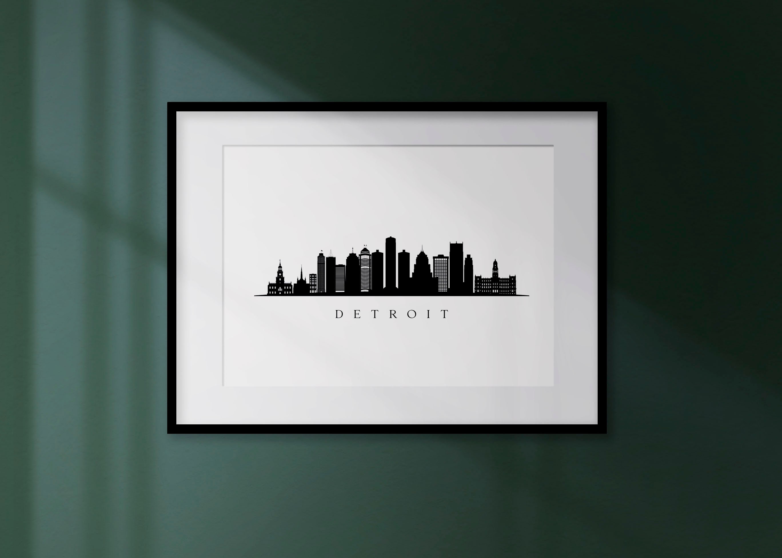 Detroit Skyline Print. Detroit MI Black Silhouette. Digital Print ...