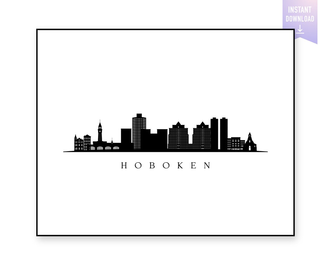 Hoboken Skyline Print. Hoboken NJ Black Silhouette. Digital Print ...