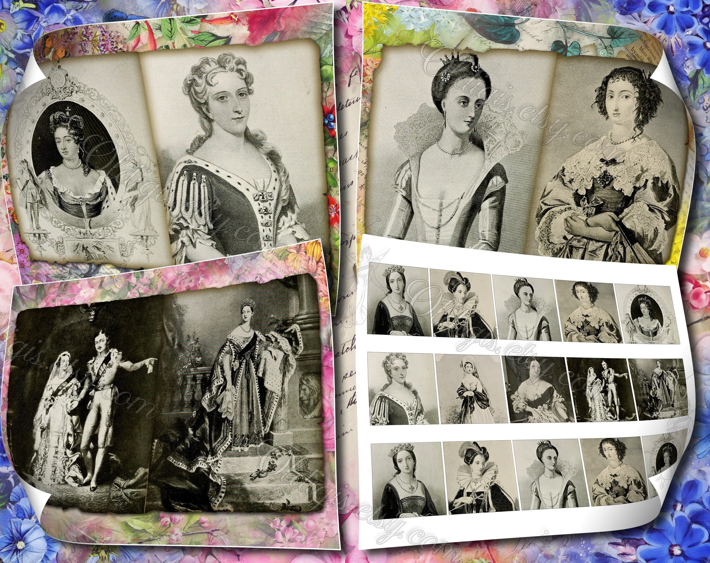 The Queens of England #3 - Set of 8 Old Illustrations With Digital ...