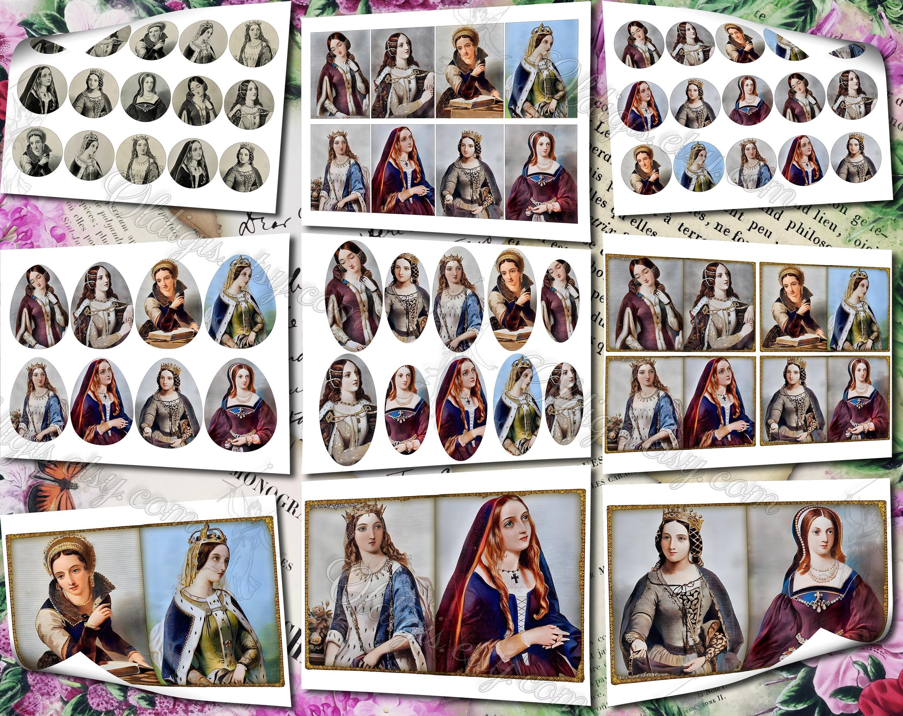 The Queens of England #2 - Set of 8 Old Illustrations With Digital ...