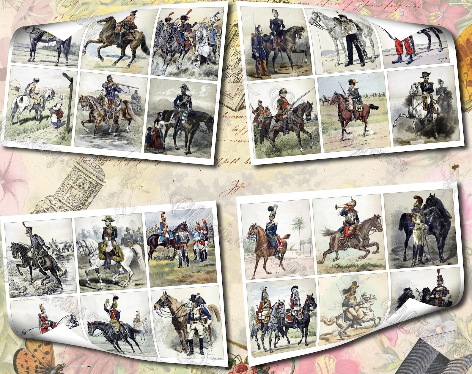 French Cavalry Uniform #2 - Set of 175 Digital Vintage Cards on 28 ...