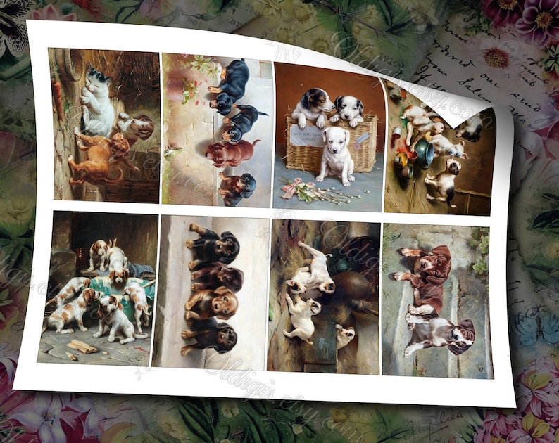 Puppies at Play Vintage Digital Ephemera Collection, Antique Dog ...