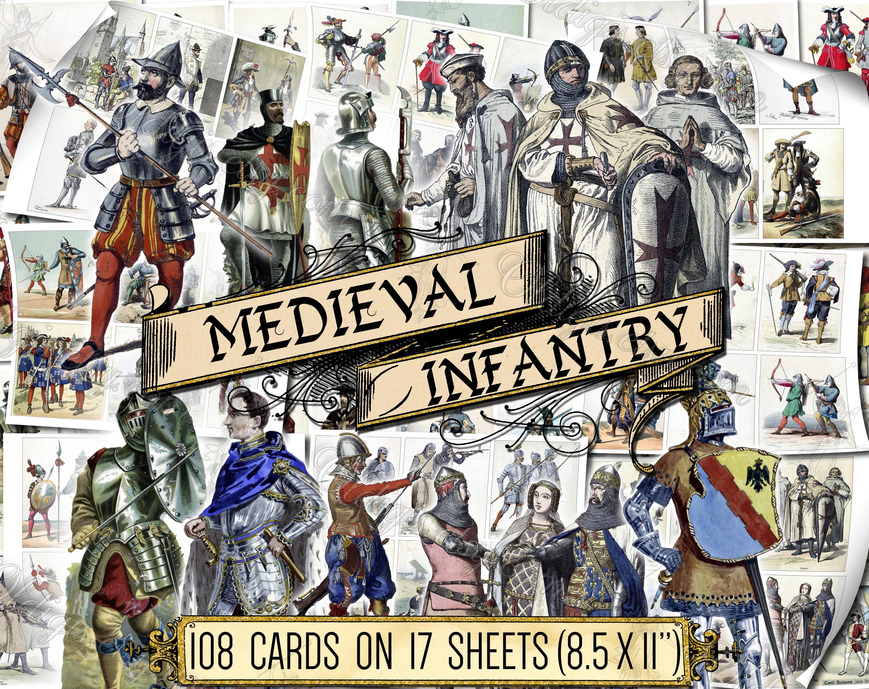 Medieval Infantry Set of 108 Digital Vintage Cards on 17 Sheets With ...