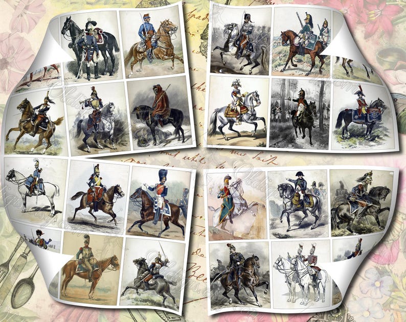 French Cavalry Uniform #2 - Set of 175 Digital Vintage Cards on 28 ...