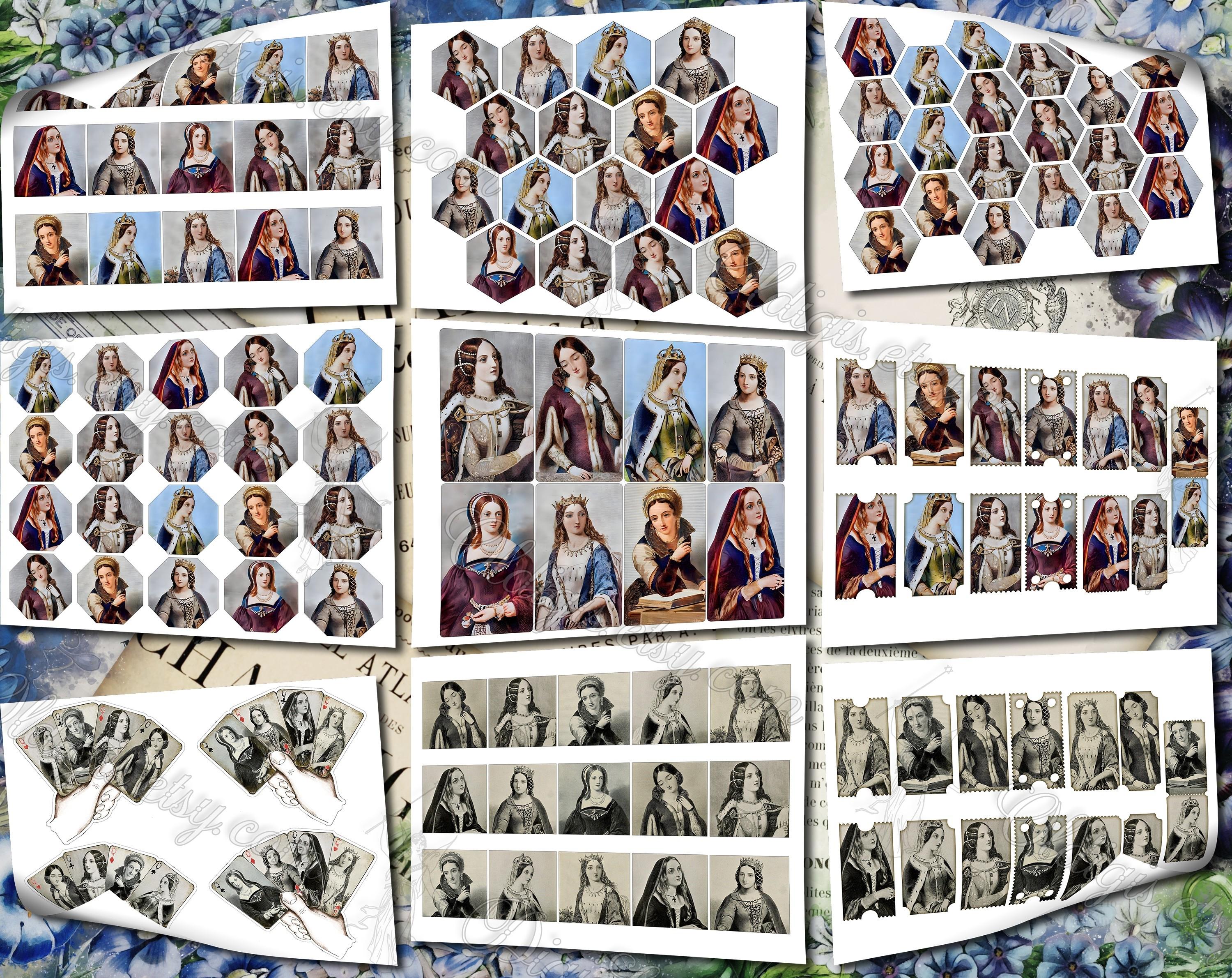 The Queens of England #2 - Set of 8 Old Illustrations With Digital ...
