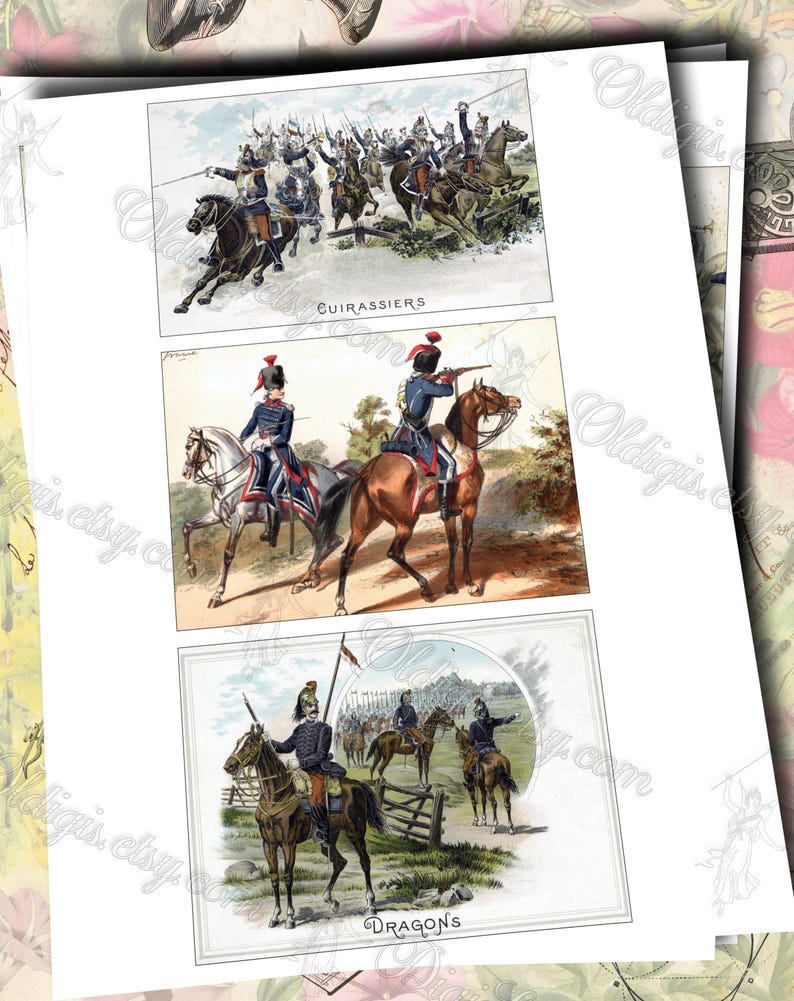 French Cavalry Uniform #2 - Set of 175 Digital Vintage Cards on 28 ...