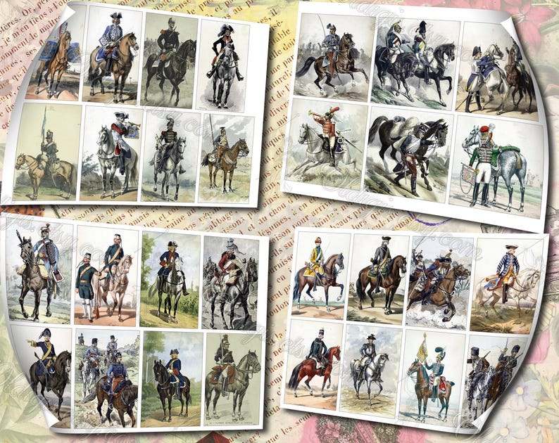 French Cavalry Uniform #2 - Set of 175 Digital Vintage Cards on 28 ...