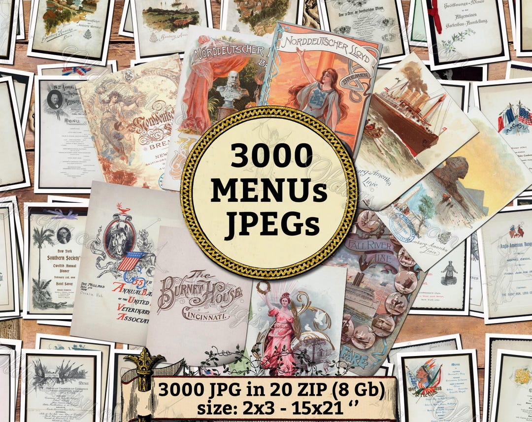 3000 Menus Jpegs - Pack of Vintage Public Domain Images Pictures in ...