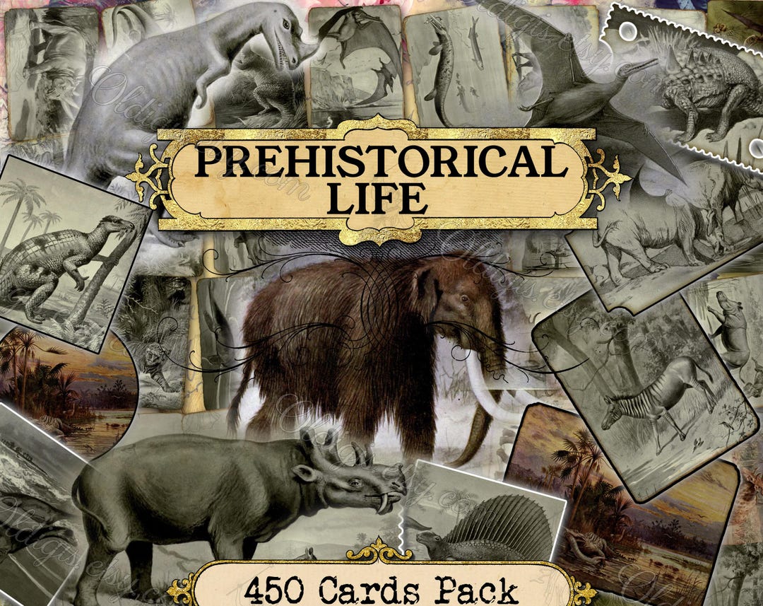Prehistorical Life Junk Journal Pages, Extinct Animals, Mammoth ...
