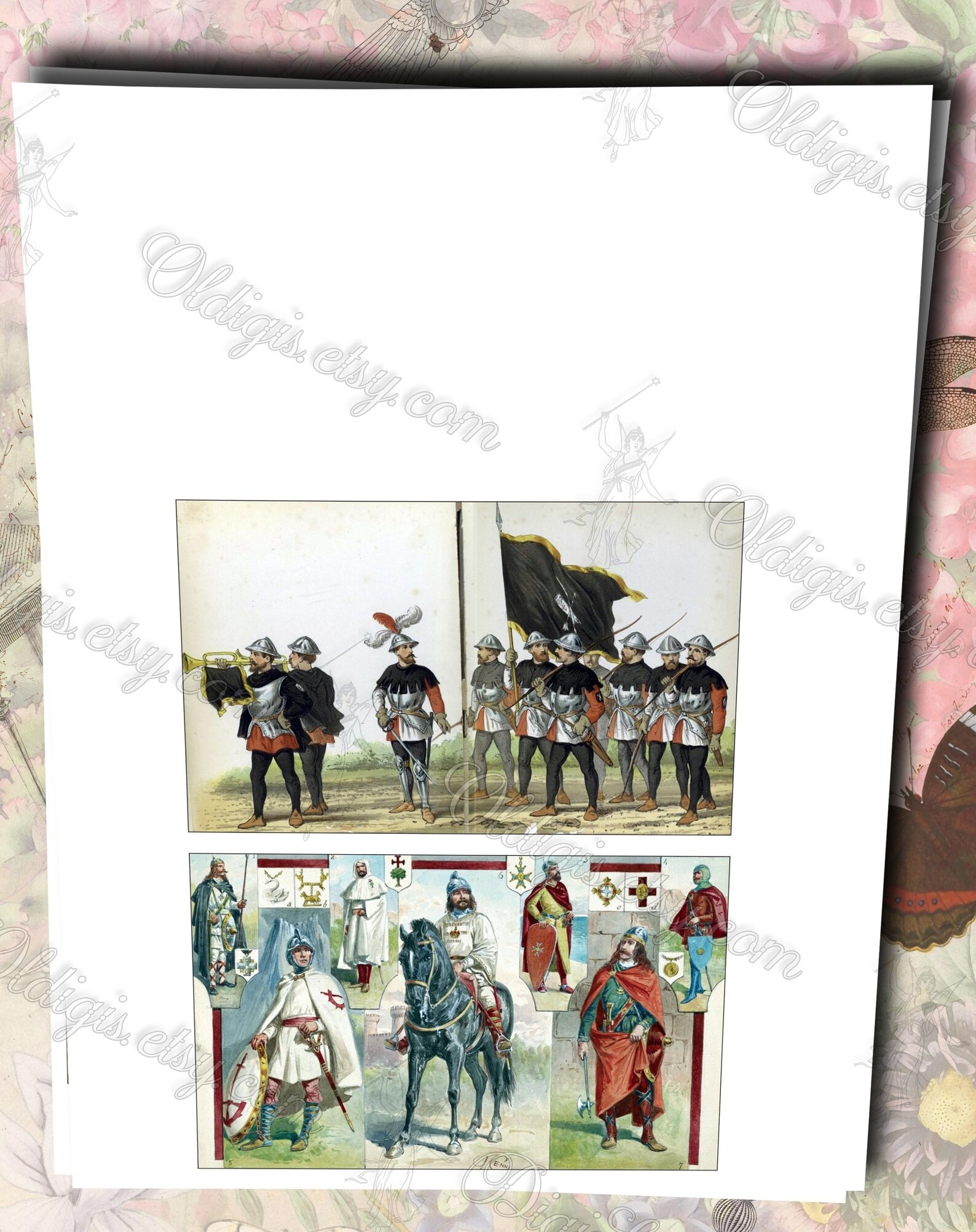 Medieval Infantry Set of 108 Digital Vintage Cards on 17 Sheets With ...