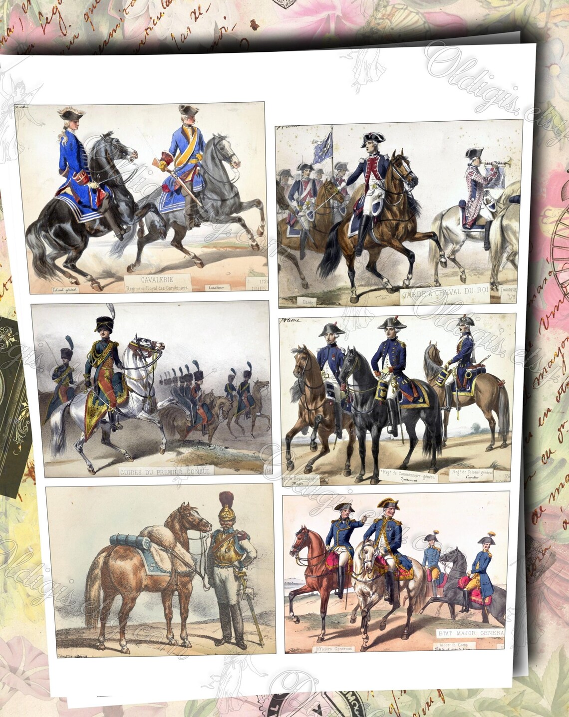 French Cavalry Uniform #2 - Set of 175 Digital Vintage Cards on 28 ...