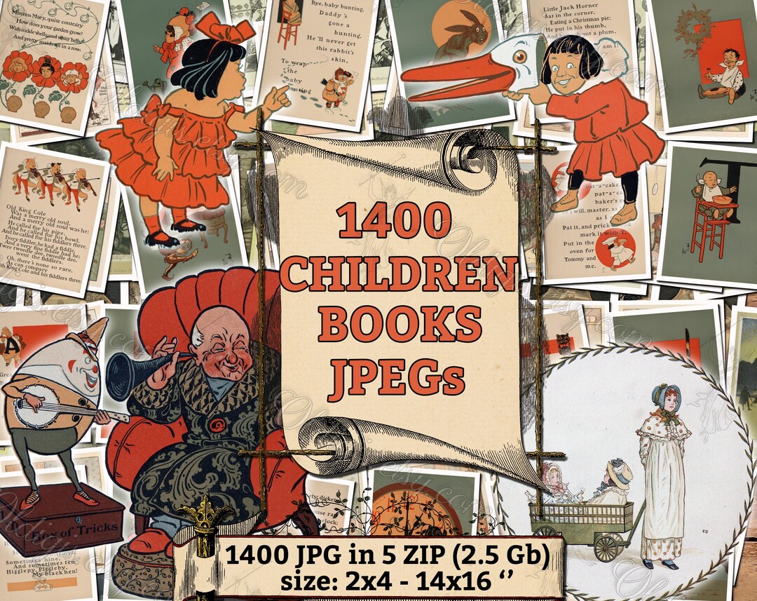 1400 CHILDREN BOOKS Jpegs - Pack of Vintage Public Domain Images ...