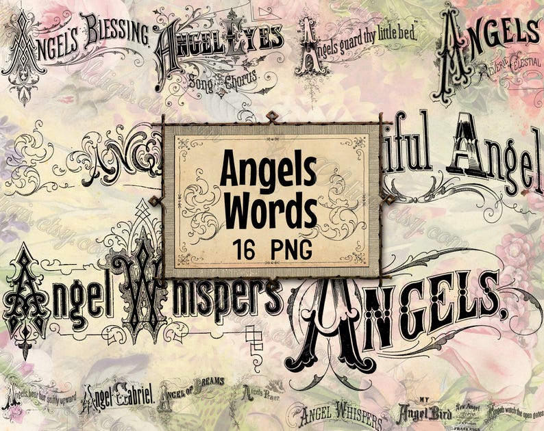 PNG ANGELS WORDS Vintage Victorian Typography Overlay, Antique Script ...