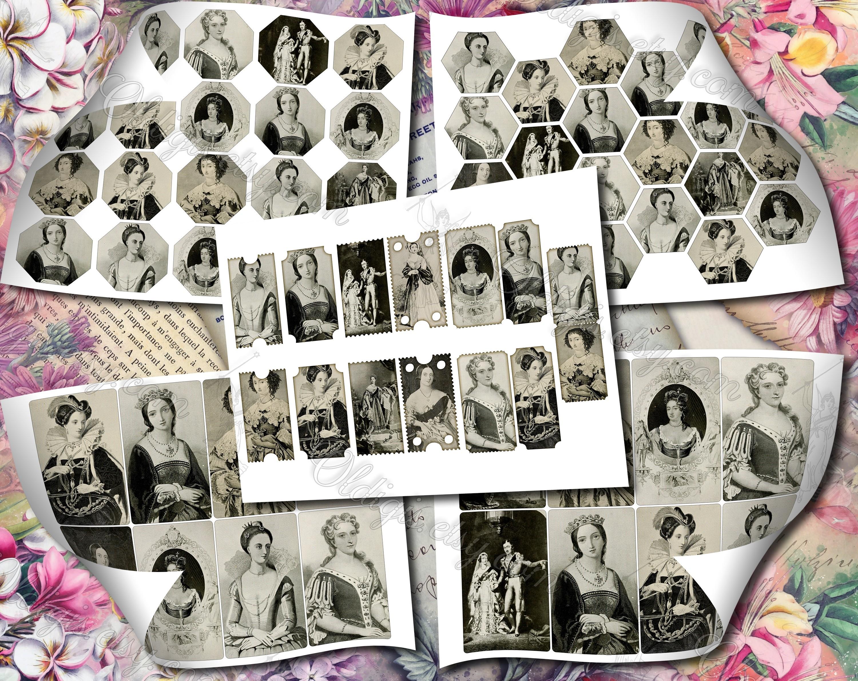 The Queens of England #3 - Set of 8 Old Illustrations With Digital ...