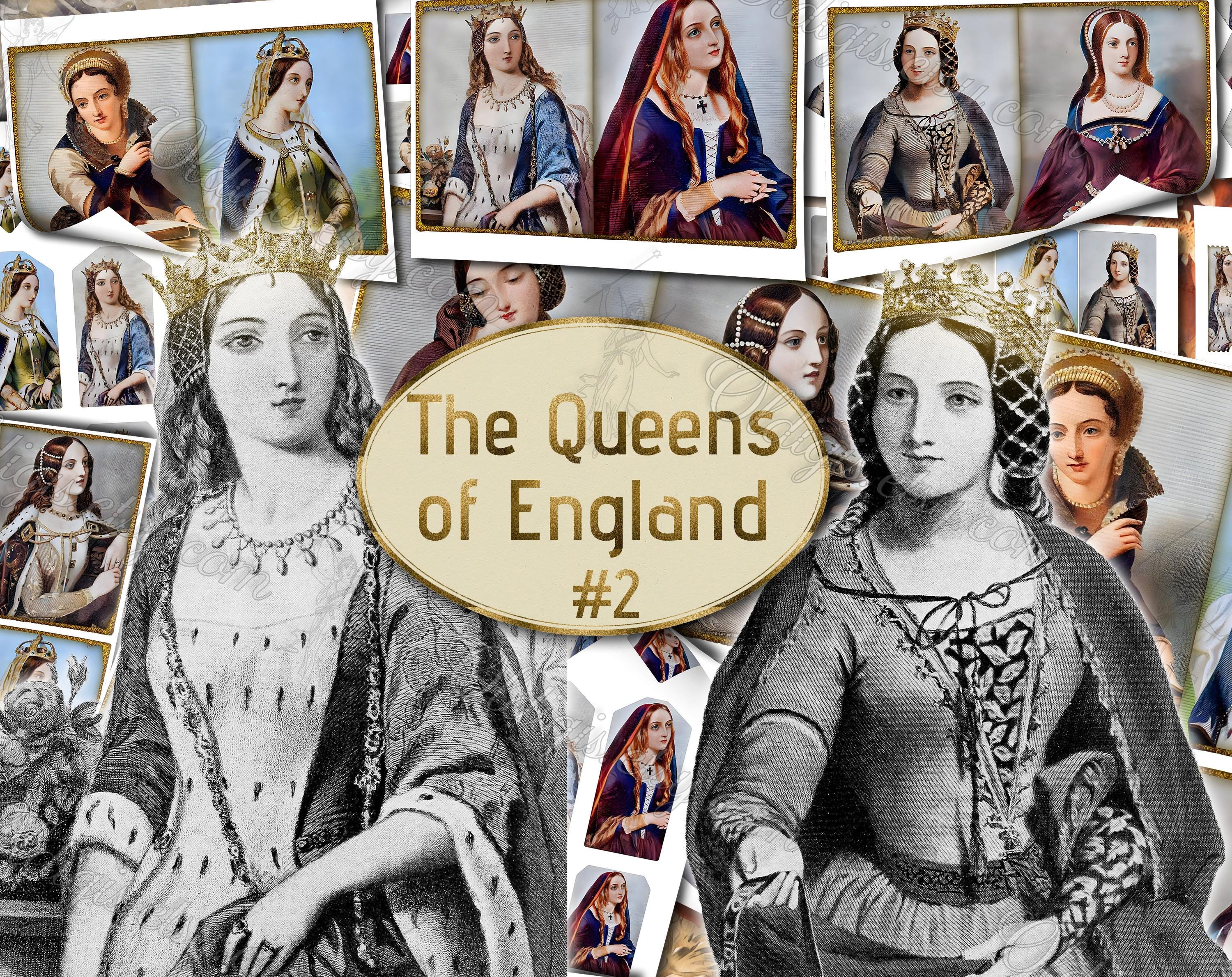 The Queens of England #2 - Set of 8 Old Illustrations With Digital ...