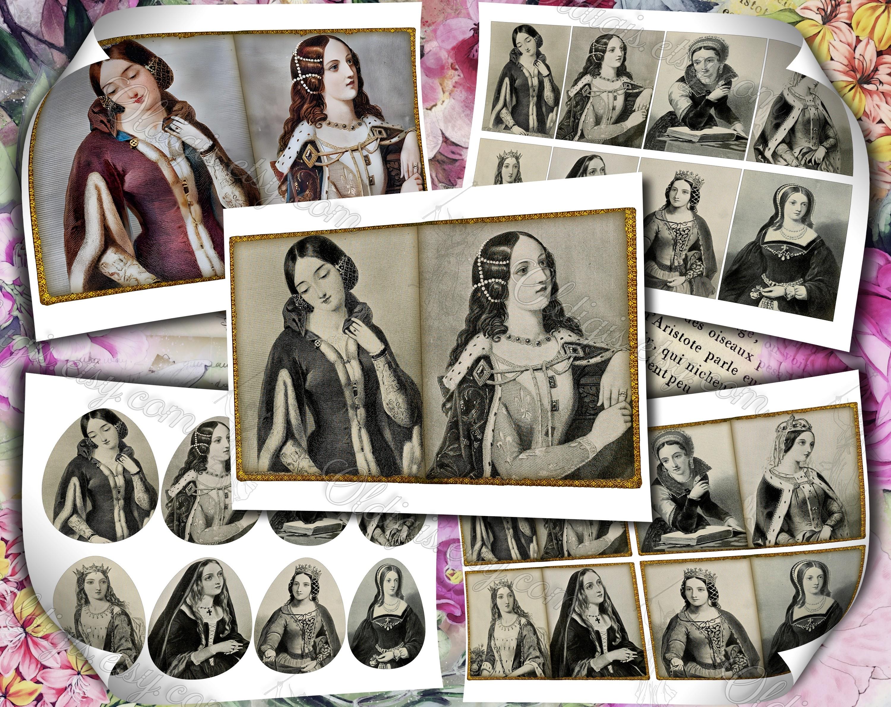 The Queens of England #2 - Set of 8 Old Illustrations With Digital ...