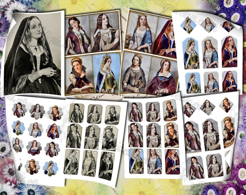 The Queens of England #2 - Set of 8 Old Illustrations With Digital ...