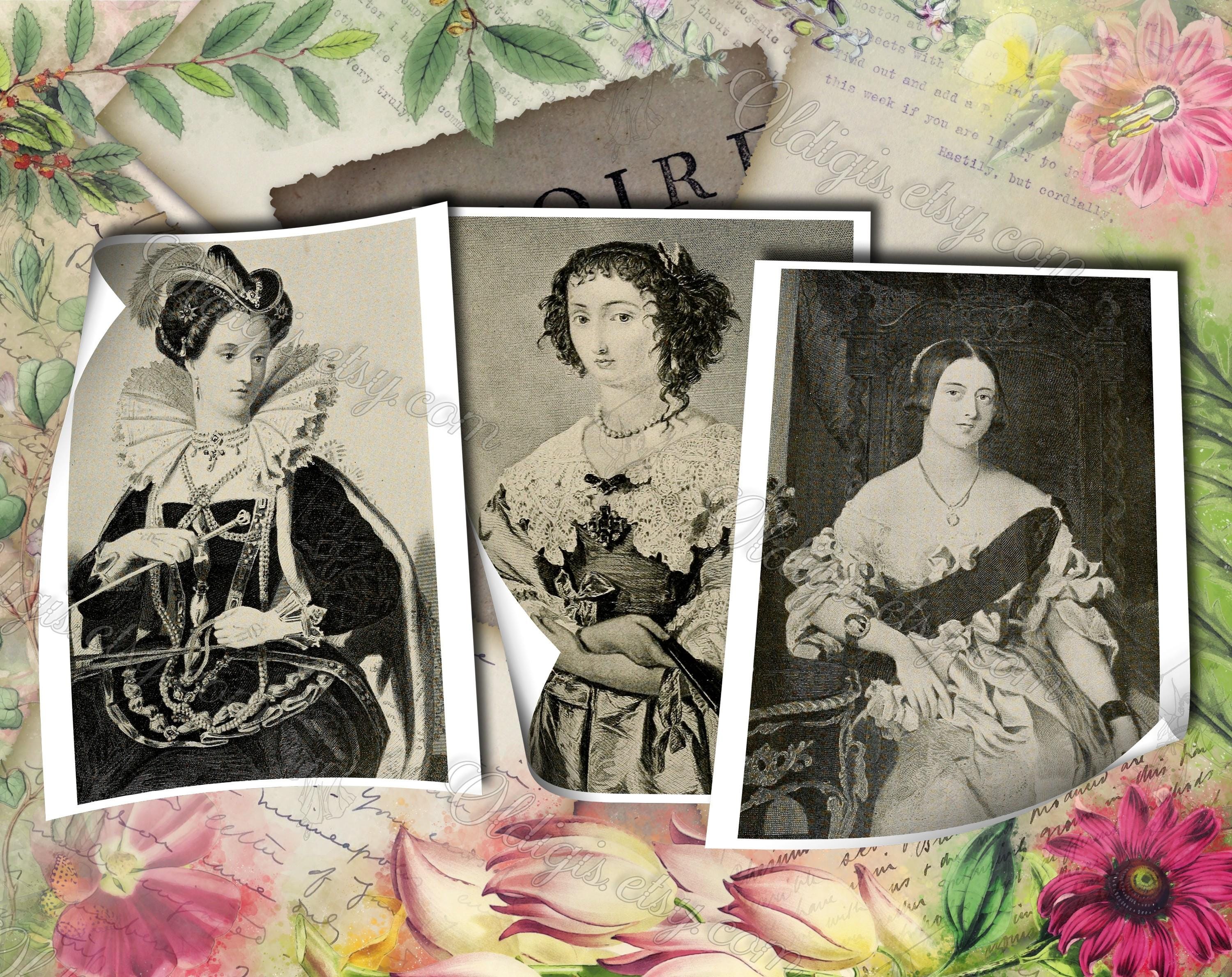 The Queens of England #3 - Set of 8 Old Illustrations With Digital ...