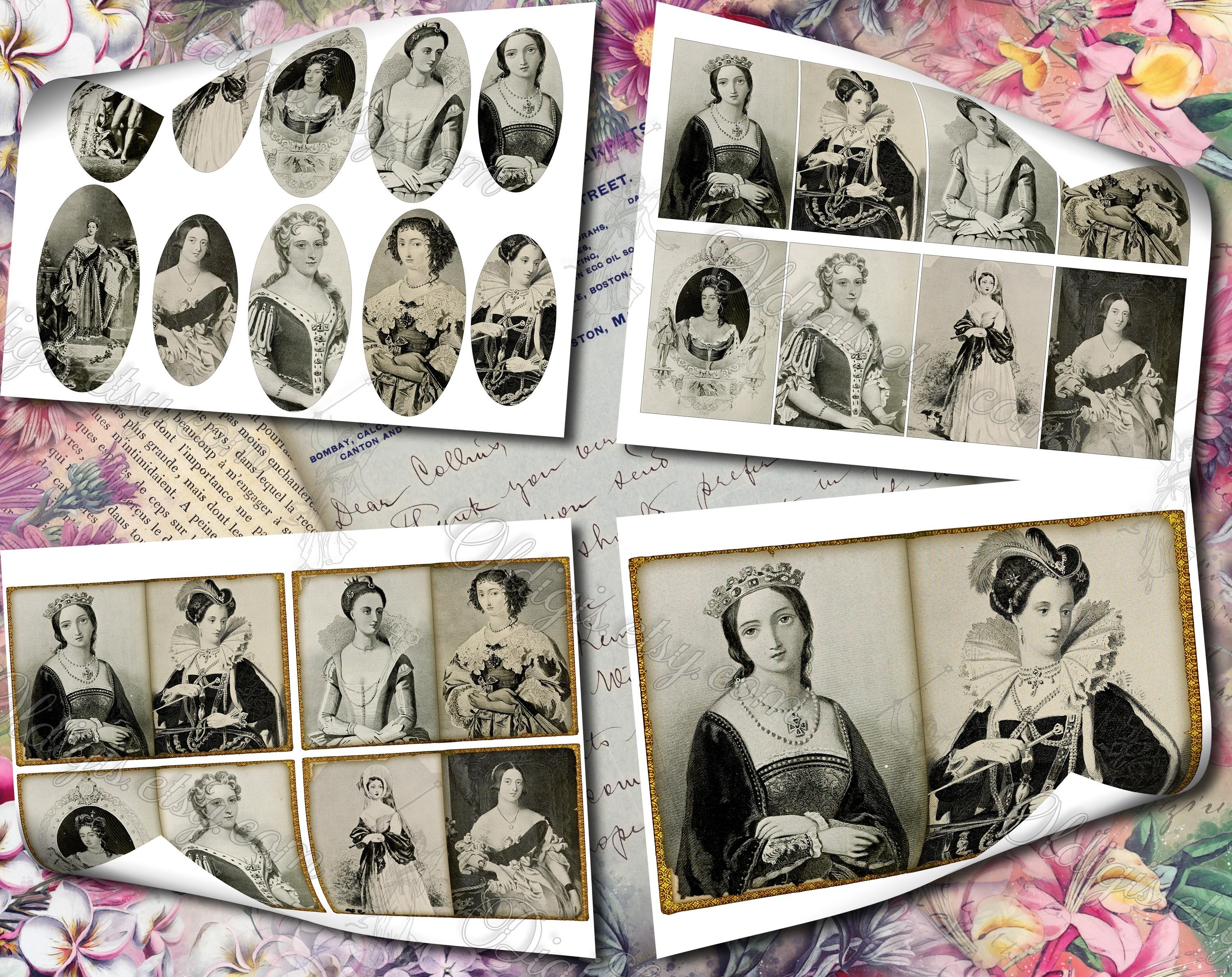 The Queens of England #3 - Set of 8 Old Illustrations With Digital ...