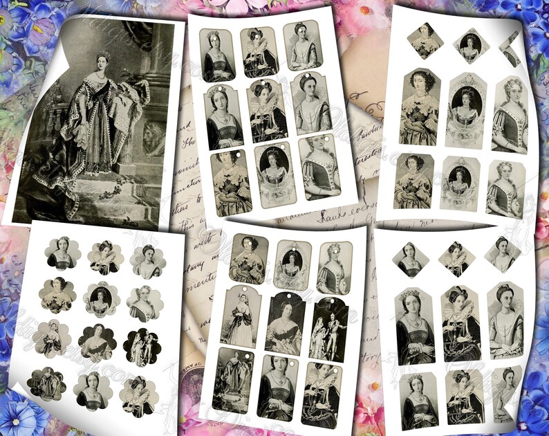 The Queens of England #3 - Set of 8 Old Illustrations With Digital ...