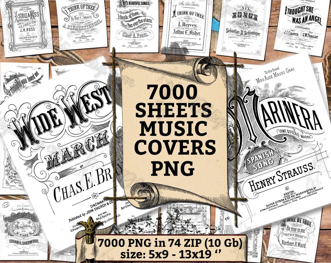 7000 SHEETS MUSIC Covers PNG - Pack of Vintage Public Domain Images ...
