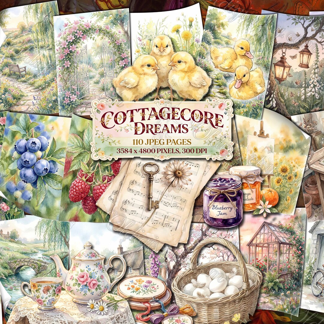 COTTAGECORE DREAMS Digital Paper Pack, Rustic Garden & Farmhouse ...