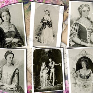 The Queens of England #3 - Set of 8 Old Illustrations With Digital ...