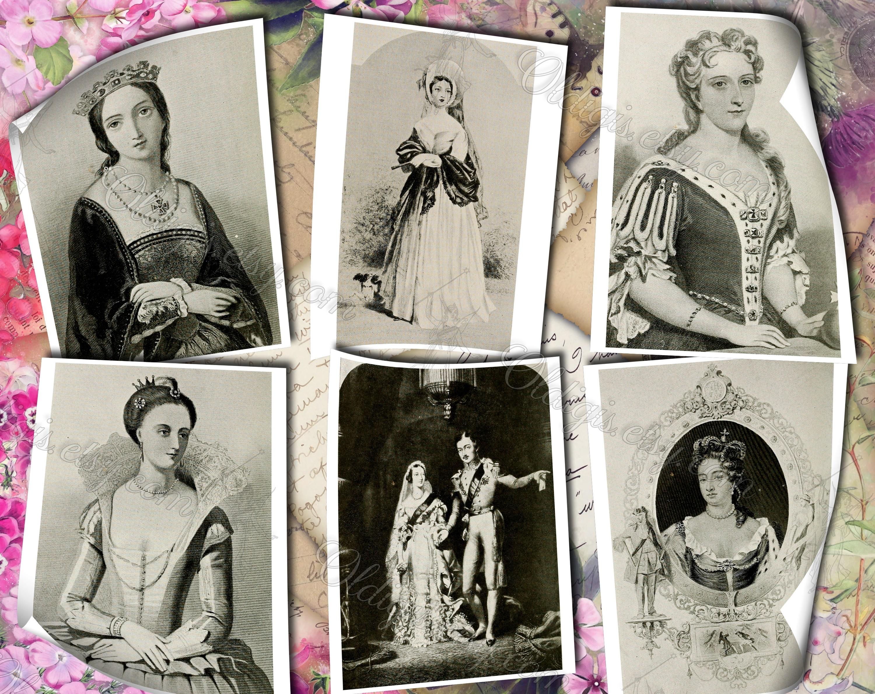The Queens of England #3 - Set of 8 Old Illustrations With Digital ...