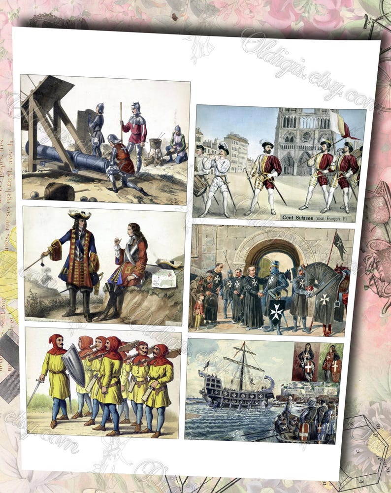 Medieval Infantry Set of 108 Digital Vintage Cards on 17 Sheets With ...